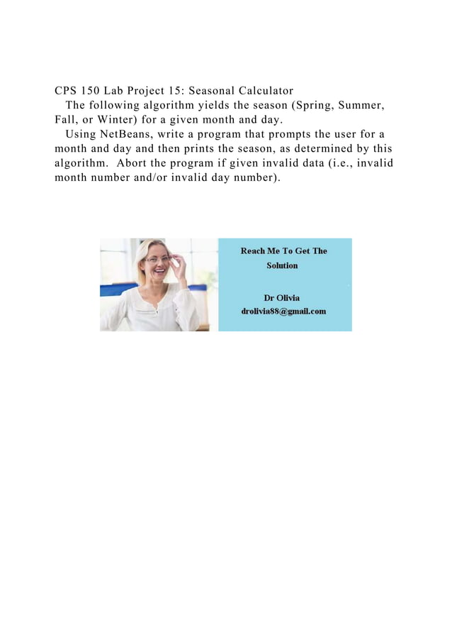 CPS 150 Lab Project 15 Seasonal Calculator The following algo.docx
