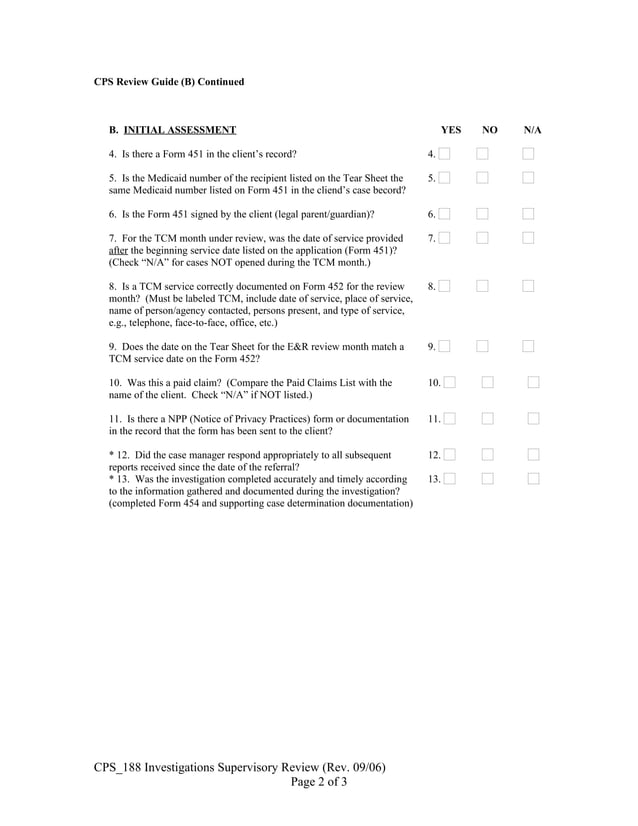 Cps 188 cps investigation supervisory case review guide | PDF