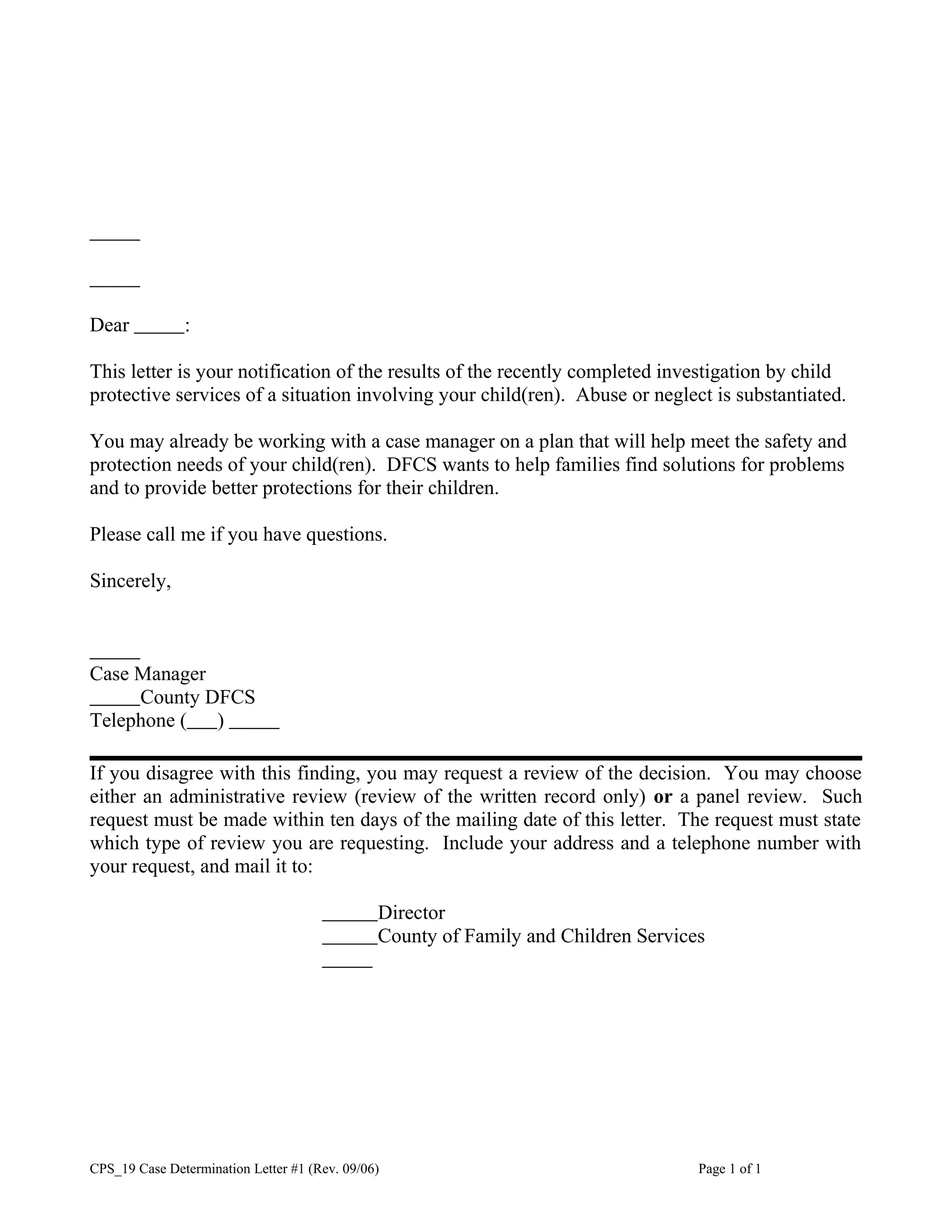 Cps 19 case determination letter | DOC