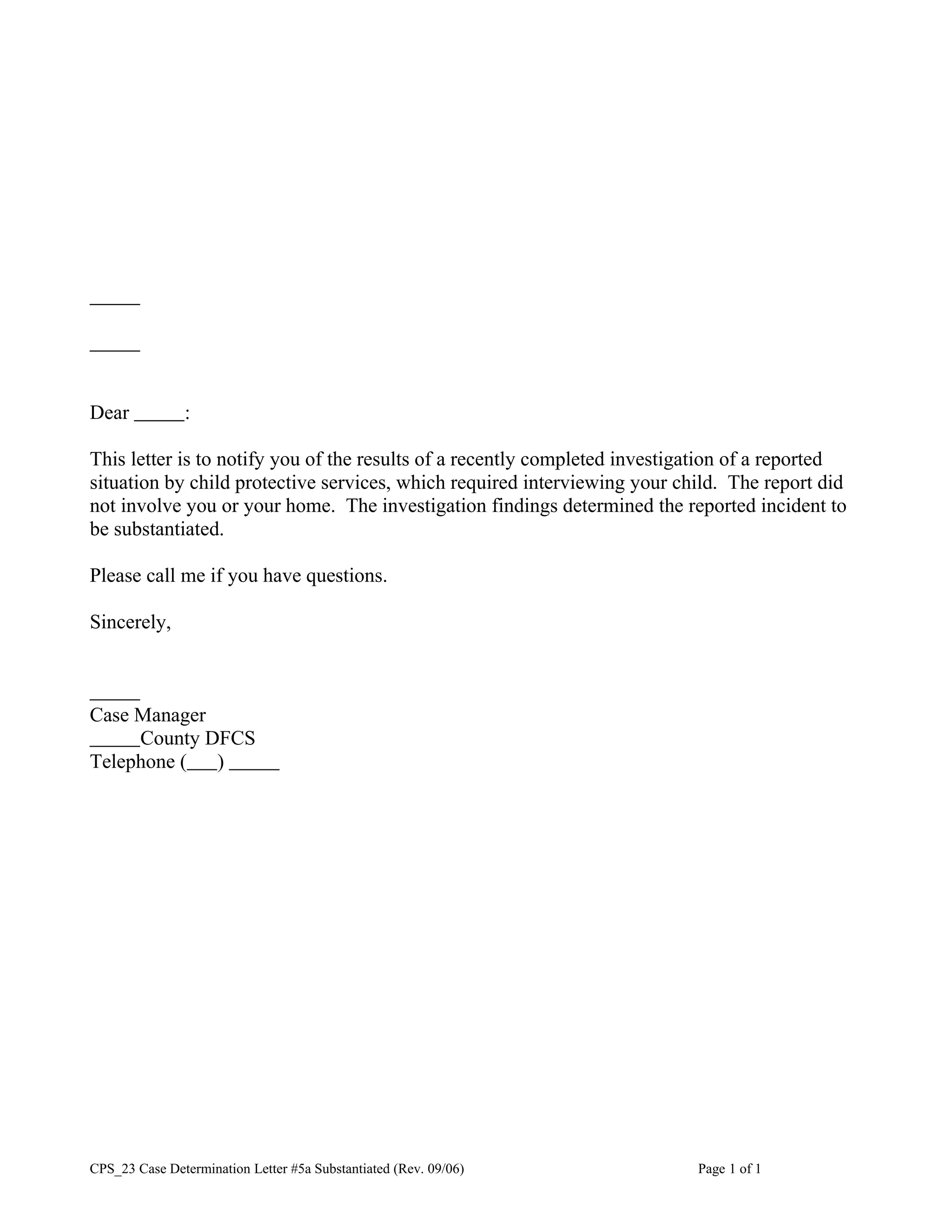 Cps 23 substantiated case determination letter #5 substantiated | DOC