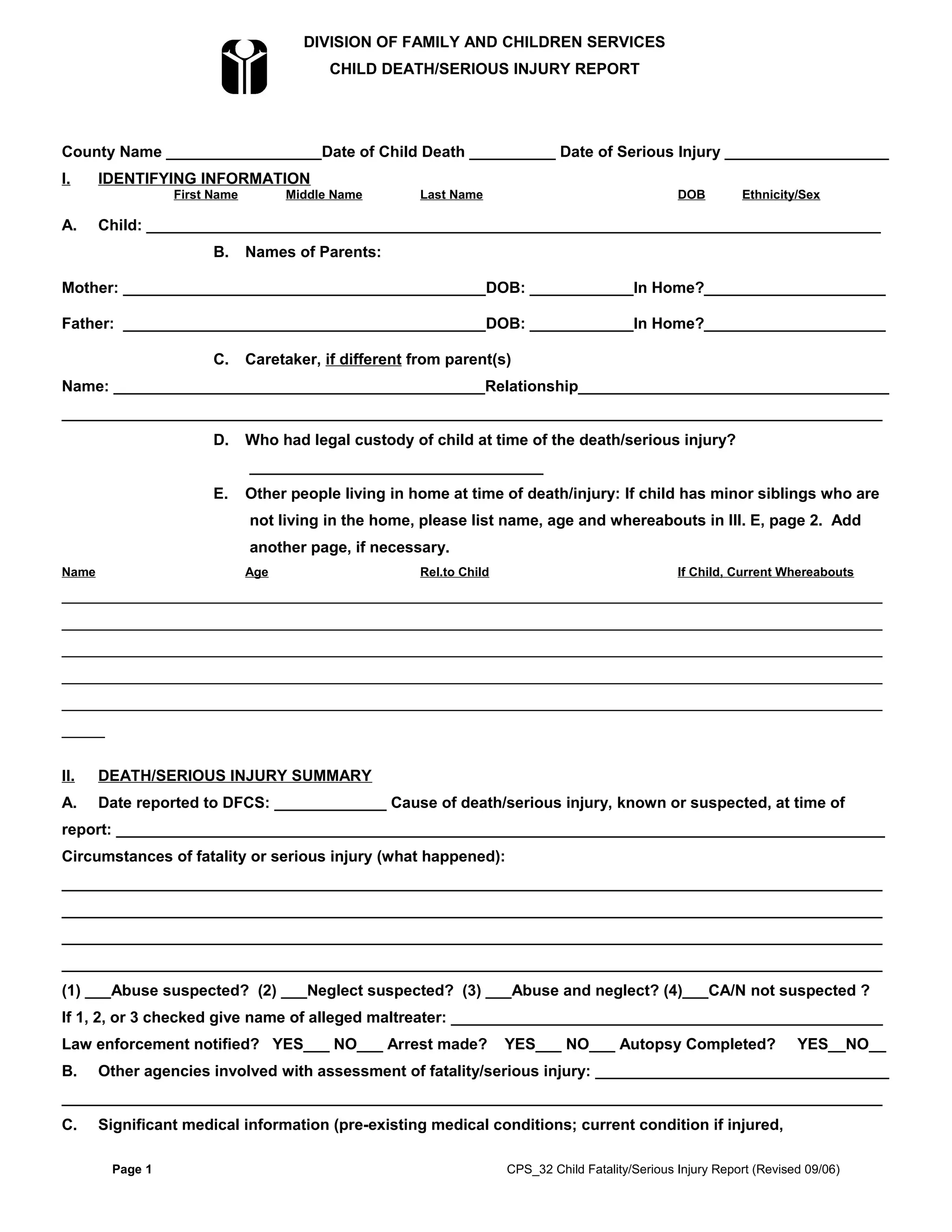 Cps 32 child fatality serious injury report | DOC