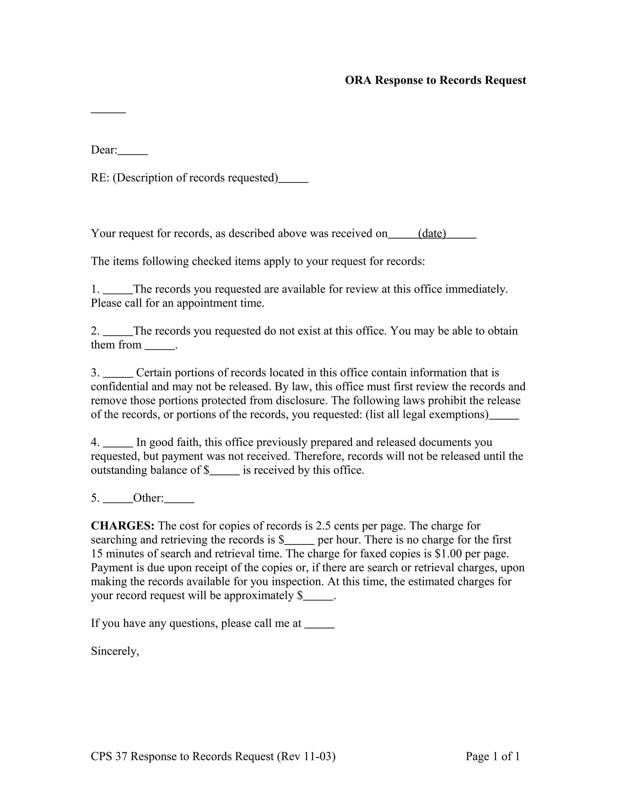 Cps 37 letter to person requesting record | PDF