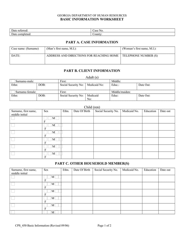 Cps 450 basic information worksheet | PDF