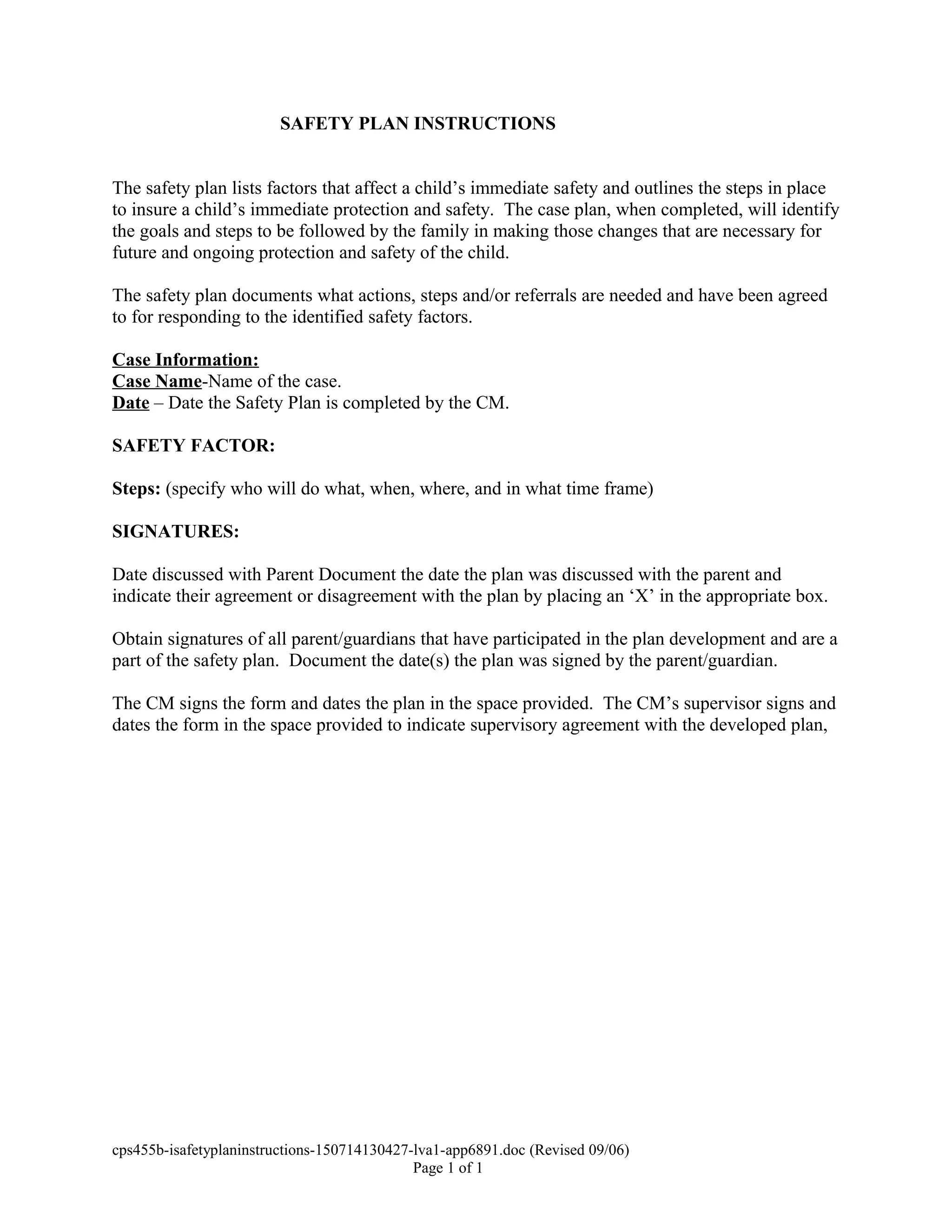 Cps 455 b-i safety plan instructions | PDF