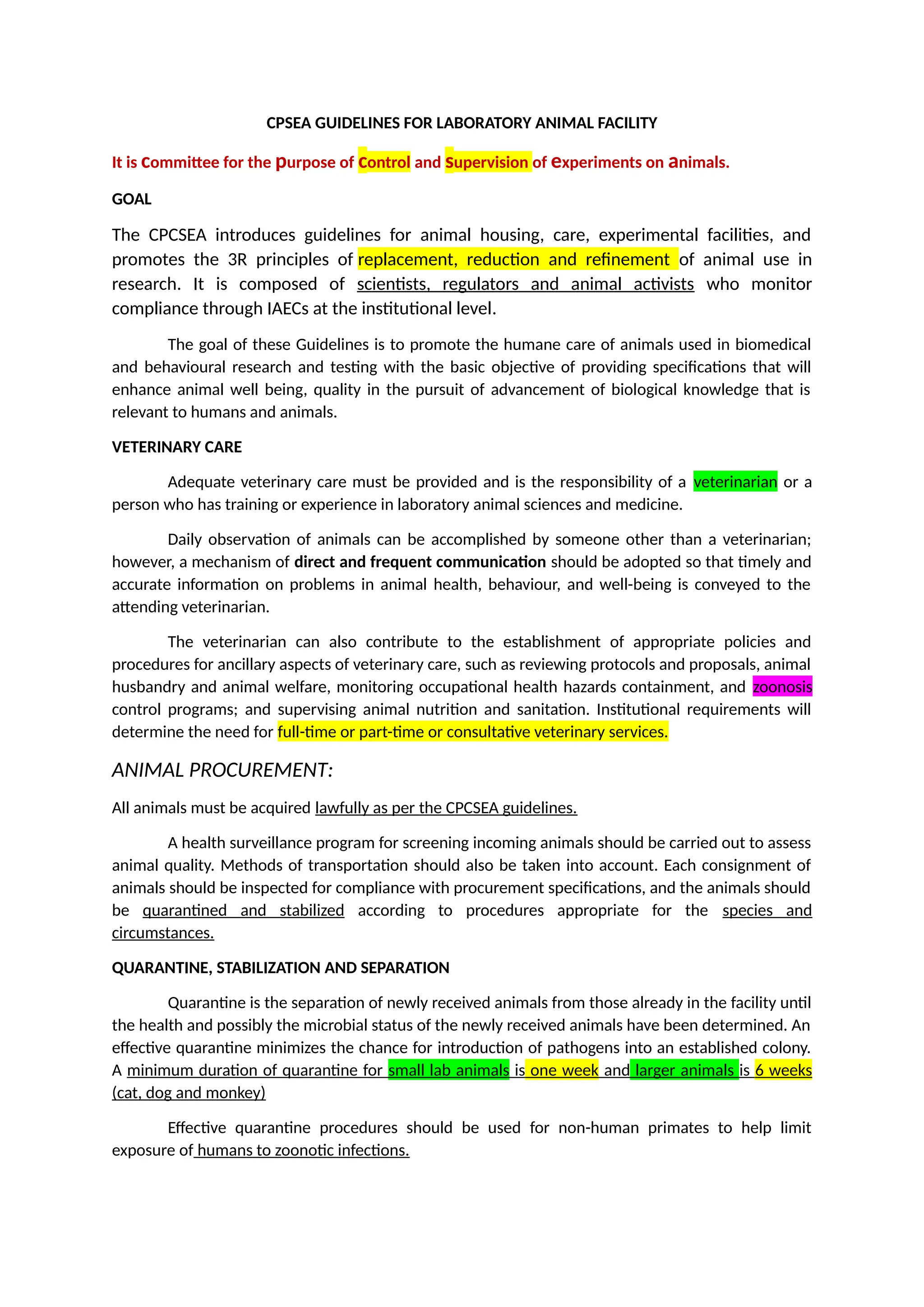 CPSEA GUIDELINES FOR LABORATORY ANIMAL FACILITY MOdule IV.docx