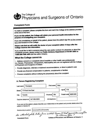 CPSO complaint Aug-Sept 2016 | PDF