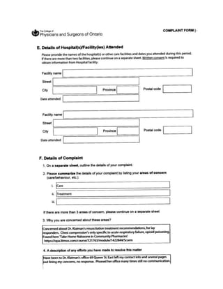 CPSO complaint Aug-Sept 2016 | PDF