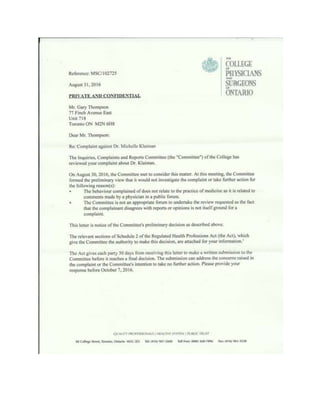 CPSO complaint Aug-Sept 2016 | PDF