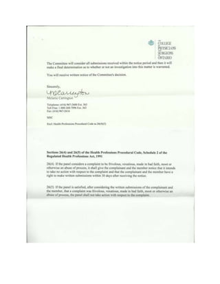 CPSO complaint Aug-Sept 2016 | PDF