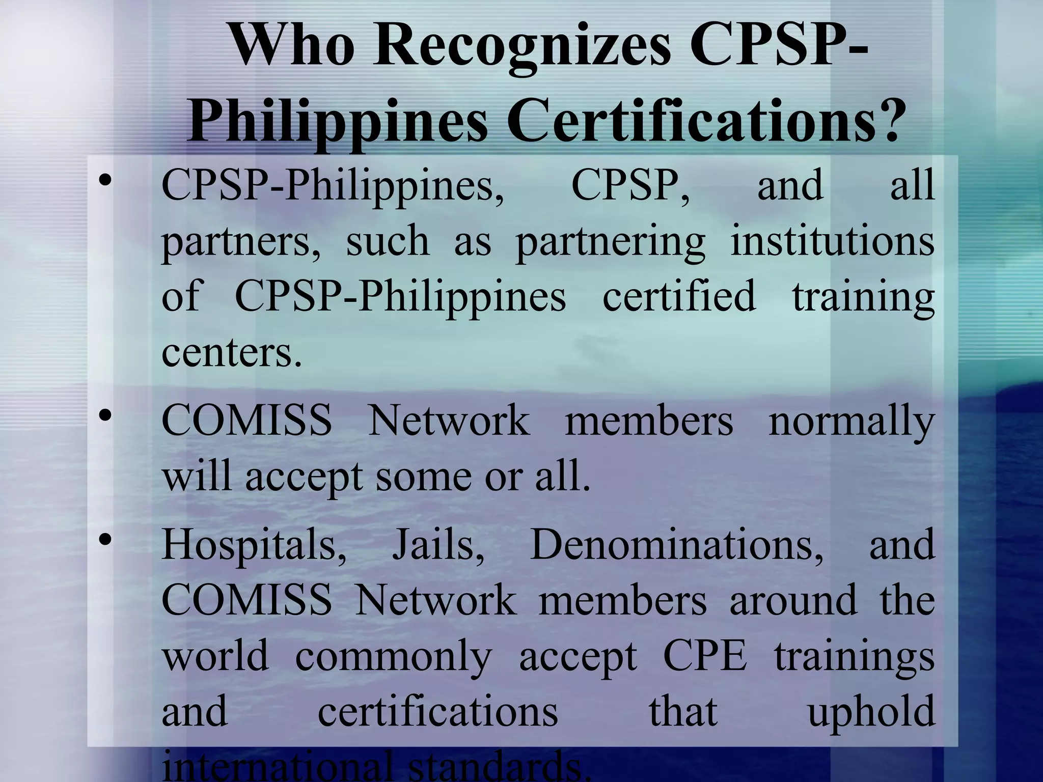 CPSP-Philippines Certification and Accreditation | PPT