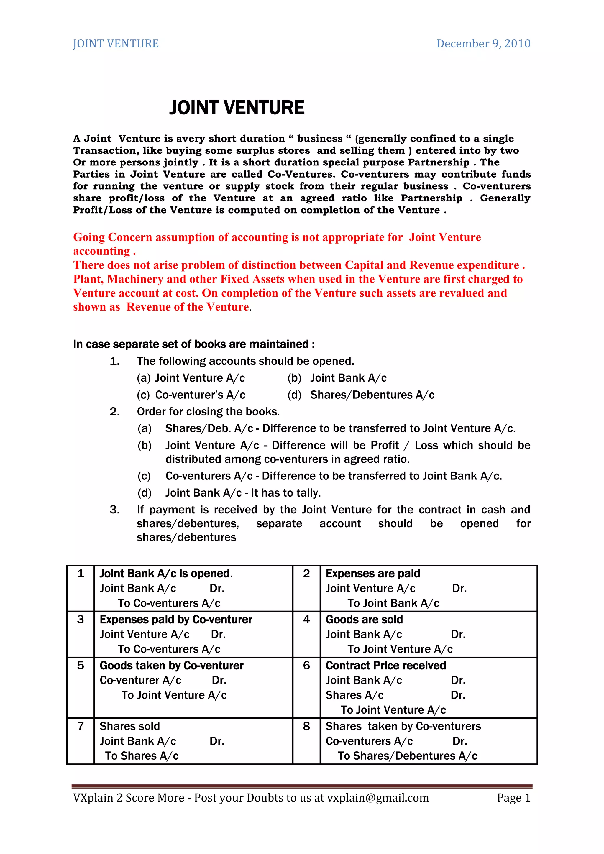 CPT Accounts Joint Venture Revision Sheet | PDF