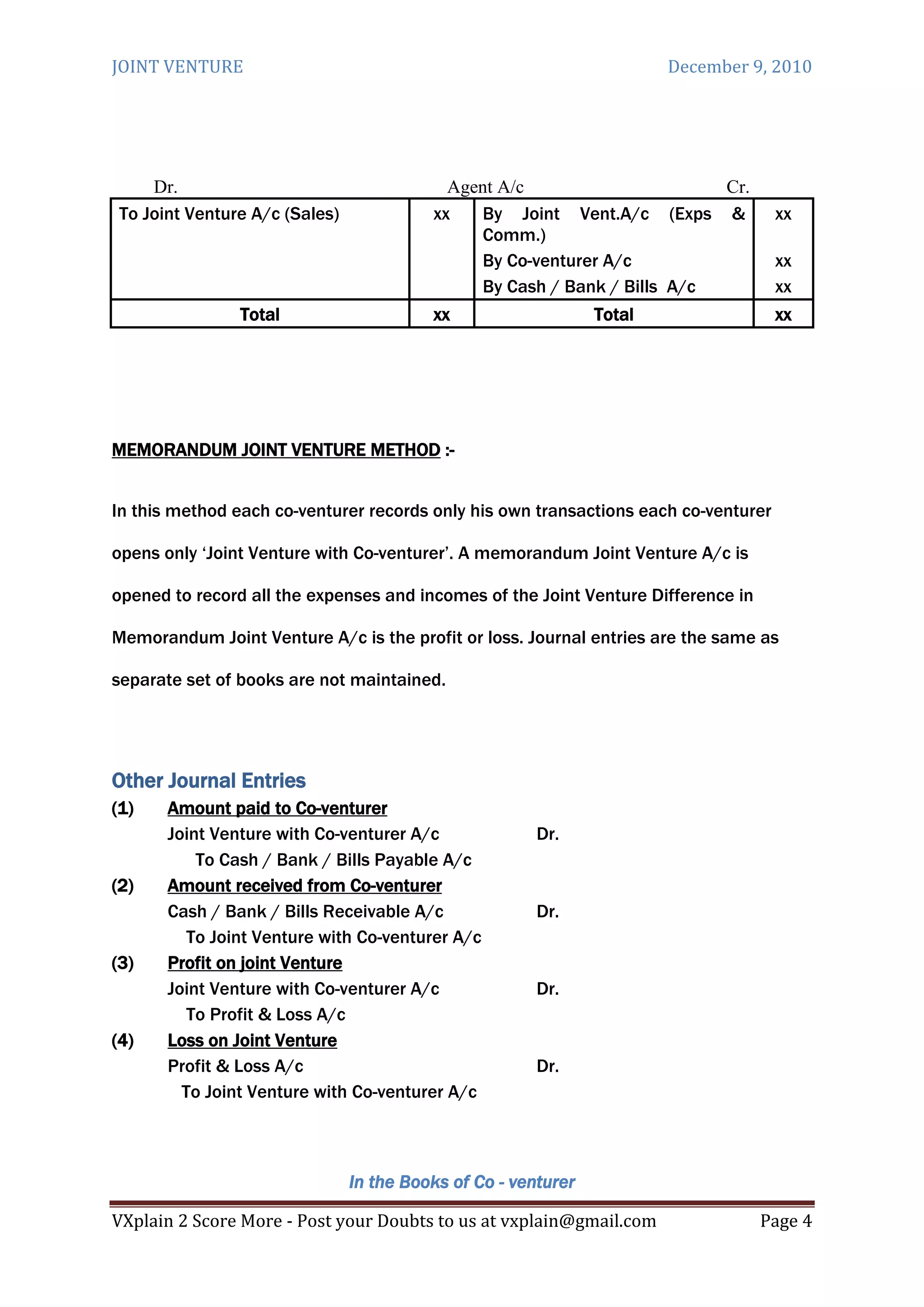 CPT Accounts Joint Venture Revision Sheet | PDF