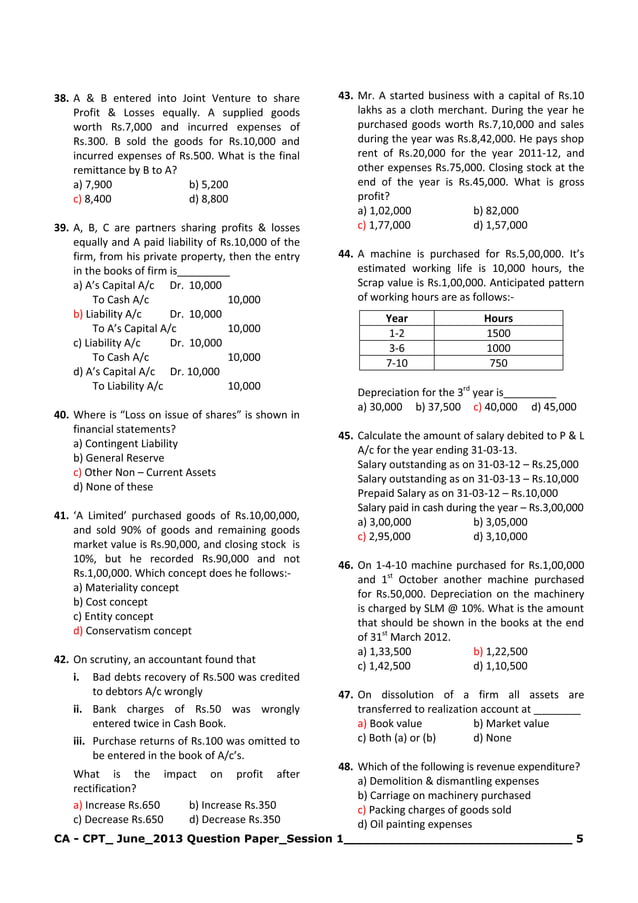 Cpt june 2013 question paper with solution[carocks.wordpress.com] | PDF