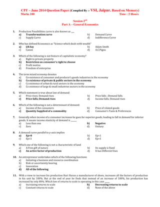 CA Cpt june 2014 question paper | PDF