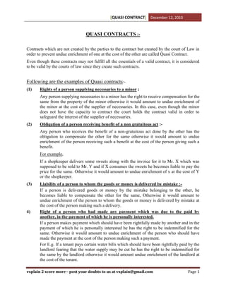 CPT Law Quasi Contract - Revision Sheet | PDF | Law