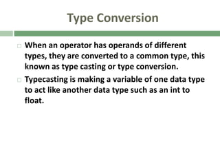 Type conversion, precedence, associativity in c programming | PPTX