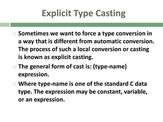 Type conversion, precedence, associativity in c programming | PPTX