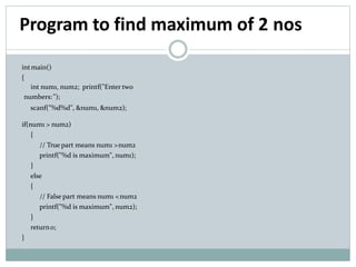 Decision making and branching in c programming | PPTX | Programming Languages | Computing