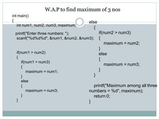 Decision making and branching in c programming | PPTX | Programming Languages | Computing