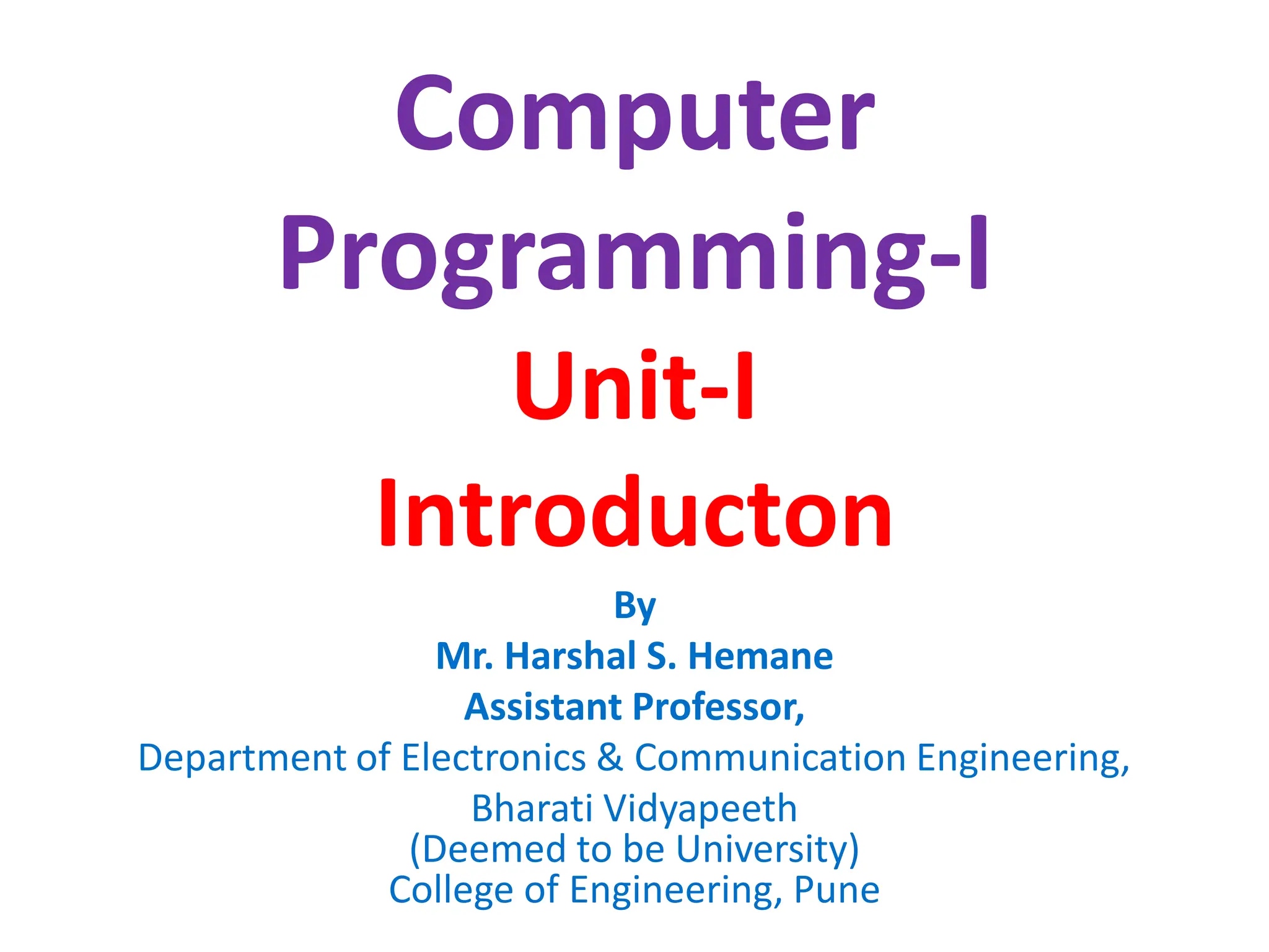 Cp C Programing Project Unit 1 Intro Pdf
