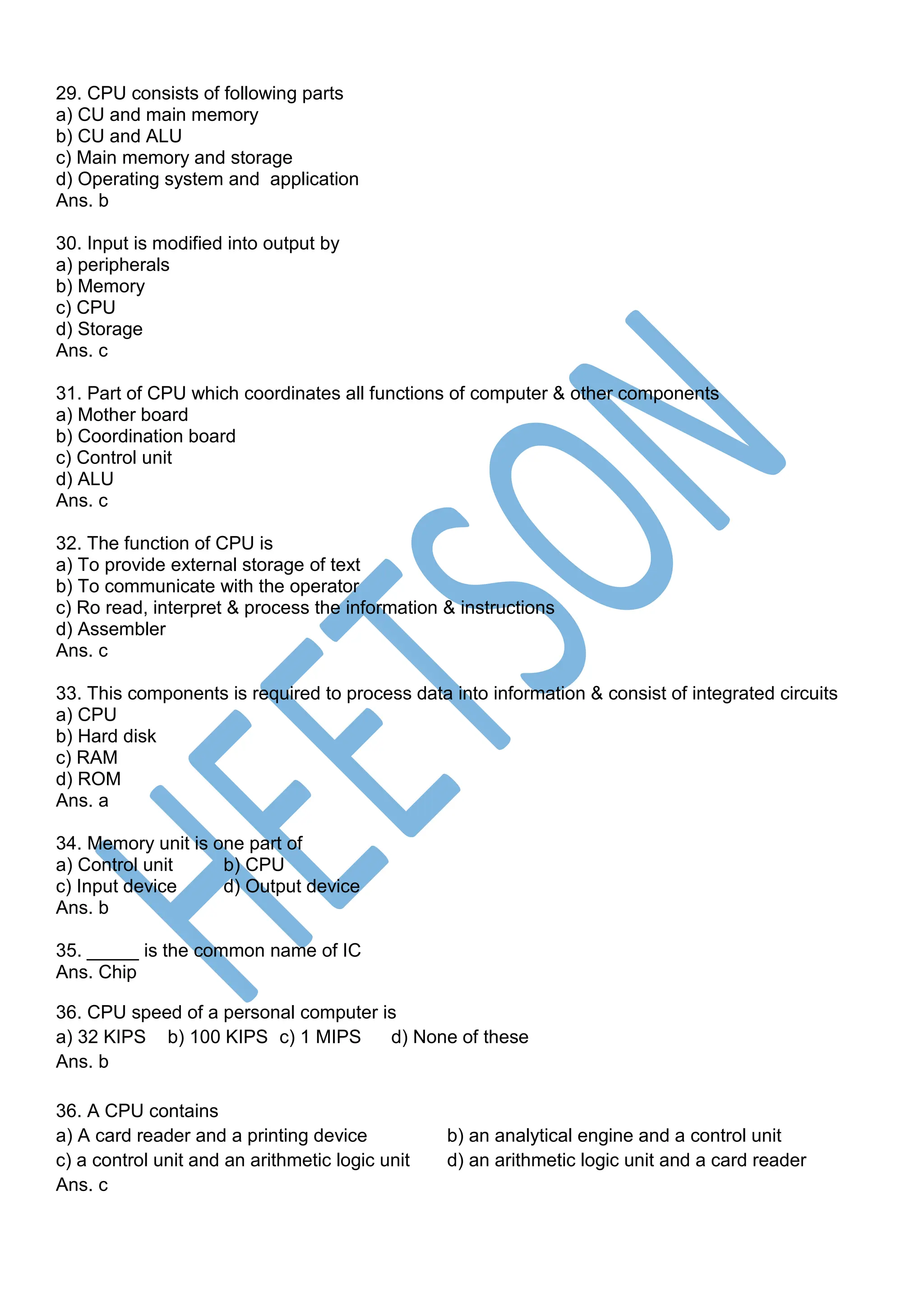 Cpu Mcq Computer Microprocessor Question Pdf Operating Systems