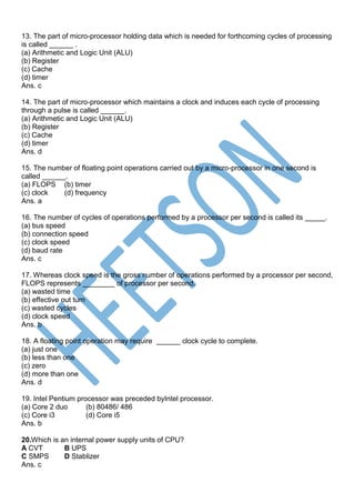 CPU MCQ (Computer Microprocessor Question) | PDF