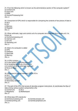 CPU MCQ (Computer Microprocessor Question) | PDF
