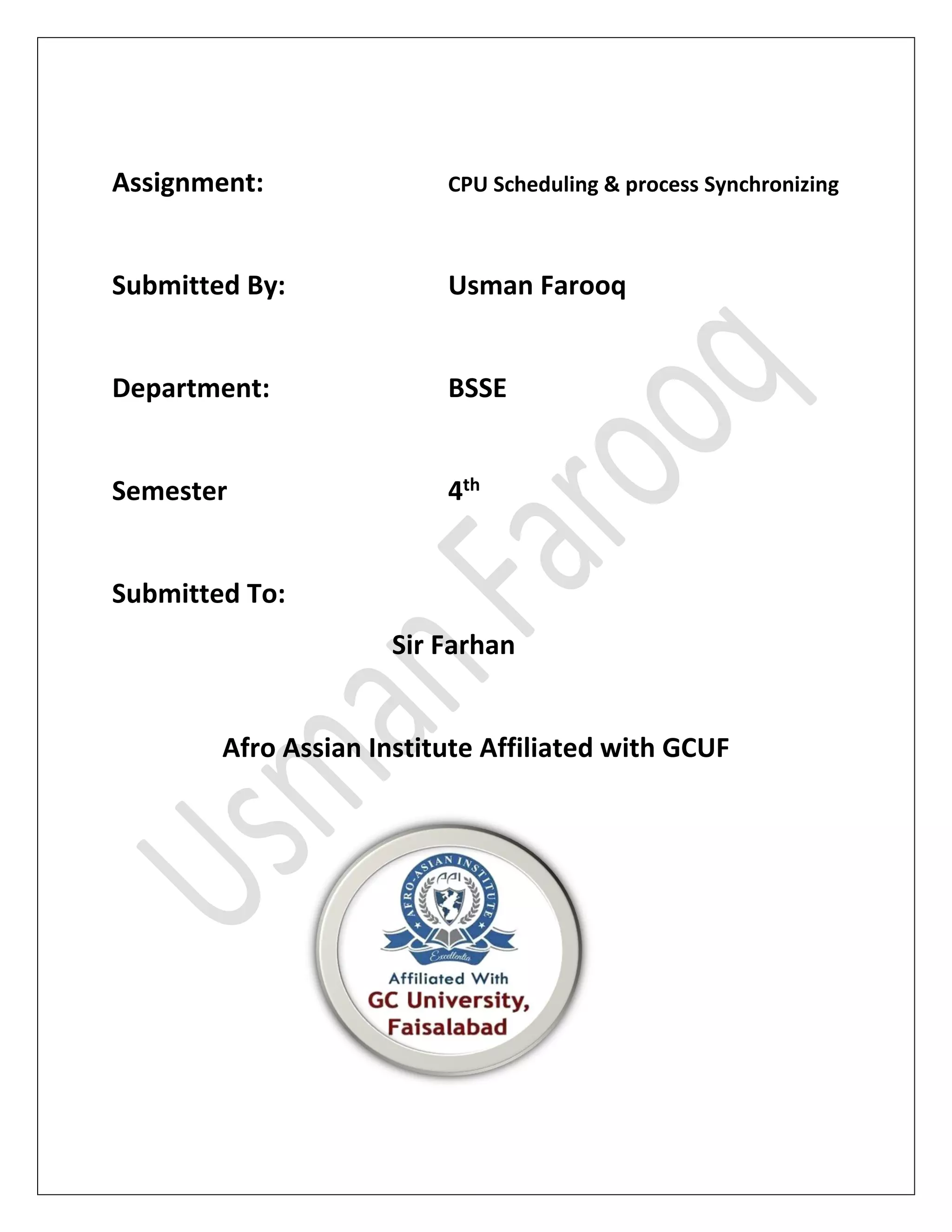 Cpu scheduling & process synchronizing | PDF