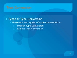 Type Conversion, Precedence and Associativity | PPTX