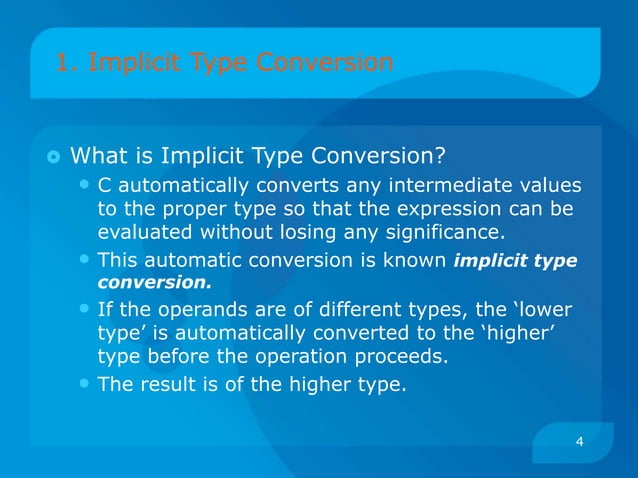 Type Conversion, Precedence and Associativity | PPTX | Programming Languages | Computing