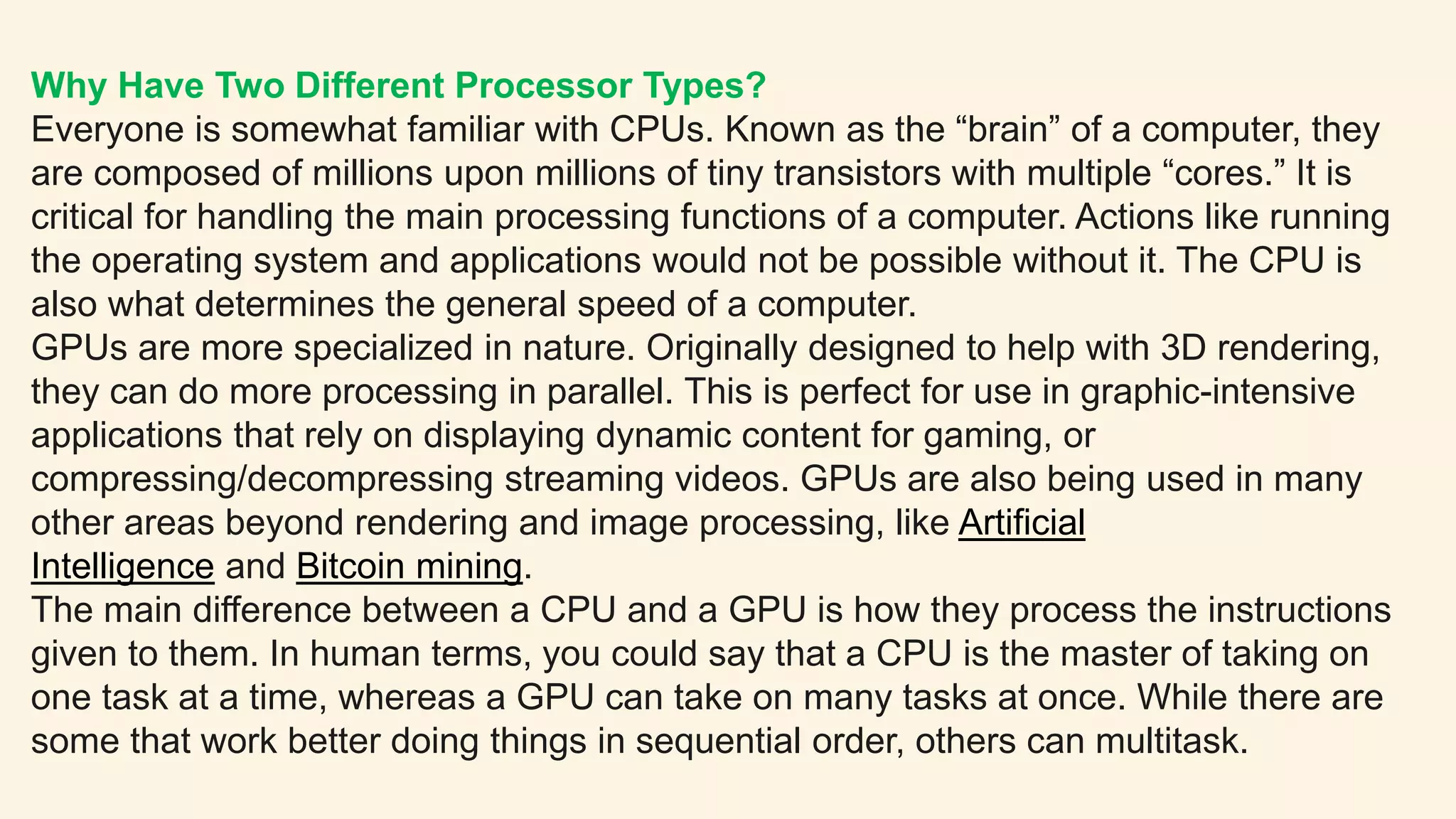 CPU vs GPU Comparison | PPTX