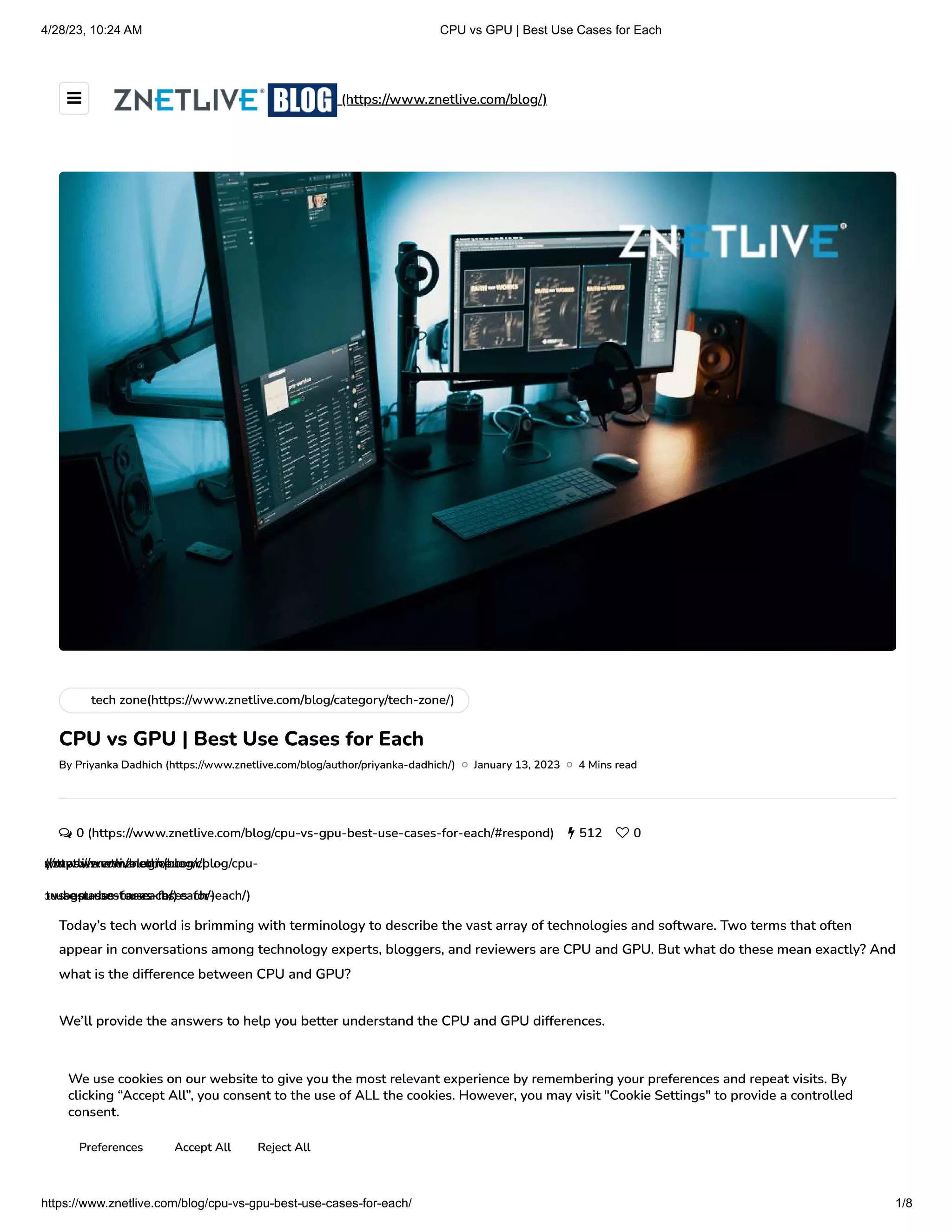 Know the features and Applications of CPU and GPU| ZNetLive | PDF