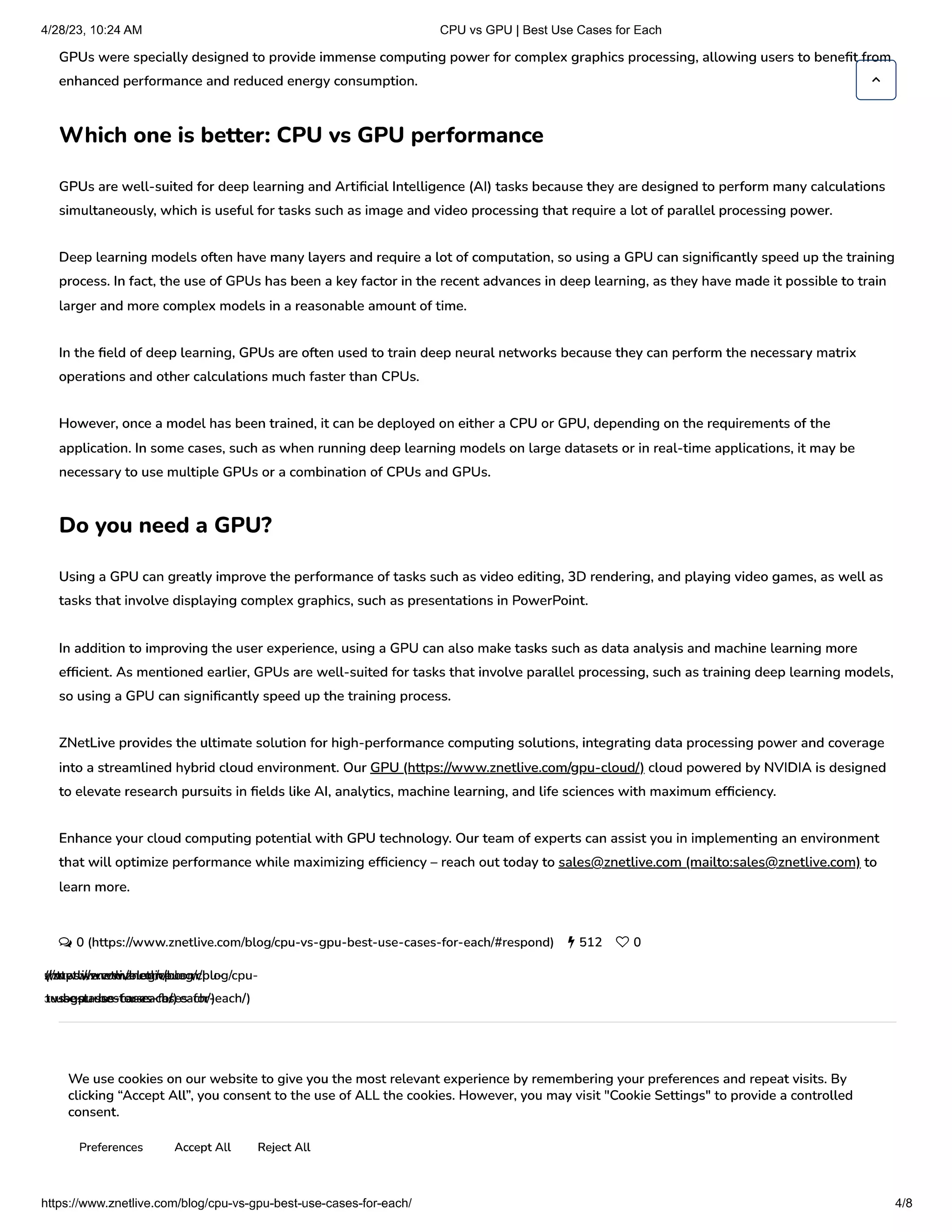 Know the features and Applications of CPU and GPU| ZNetLive | PDF