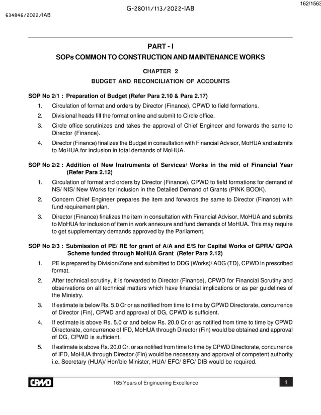 CPWD Works Manual 2019 SOP for repaire and maintenance | PDF