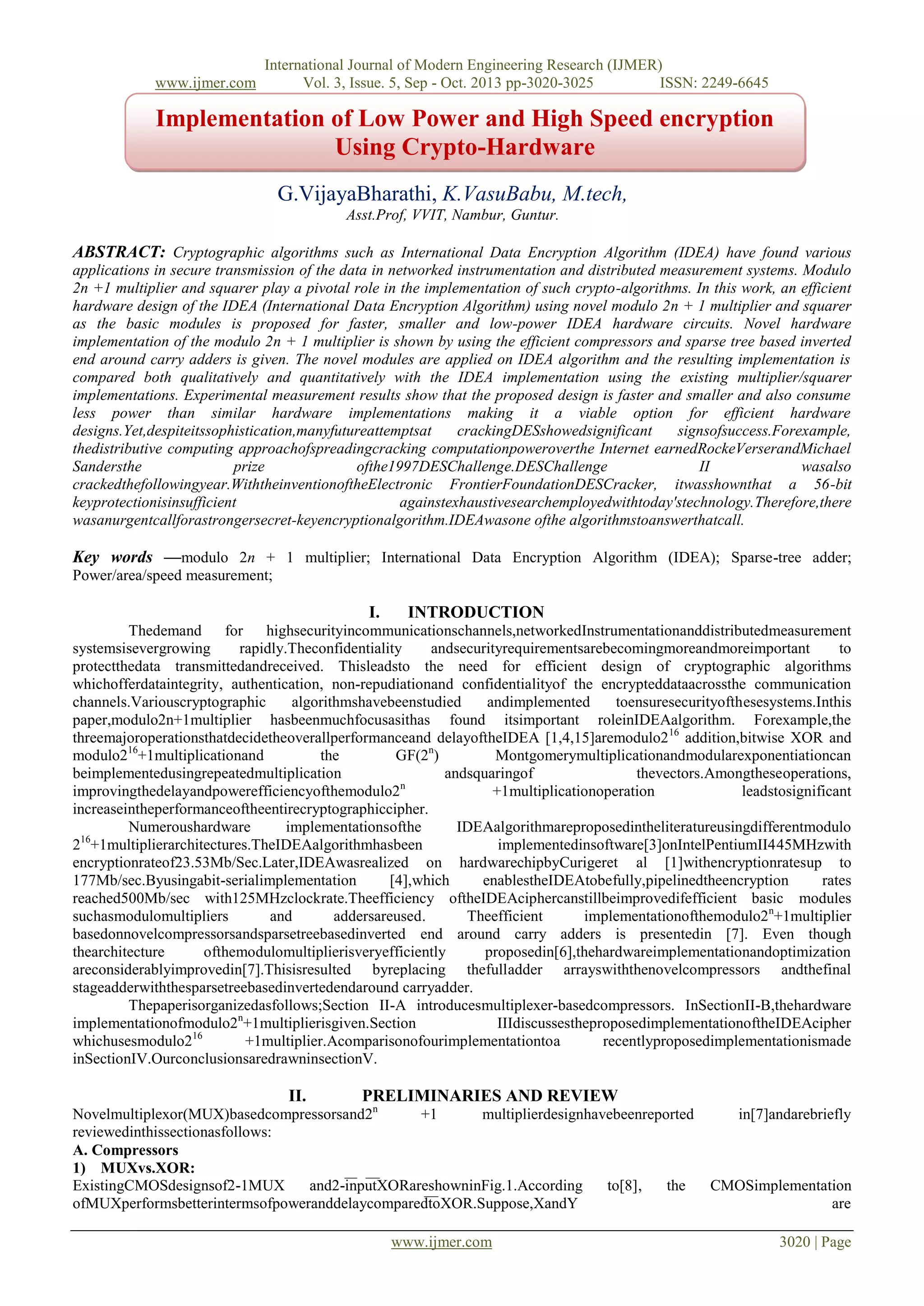 Implementation of Low Power and High Speed encryption Using Crypto-Hardware | PDF | Computer ...