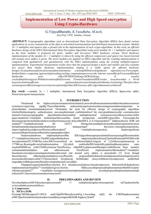 Implementation of Low Power and High Speed encryption Using Crypto-Hardware | PDF