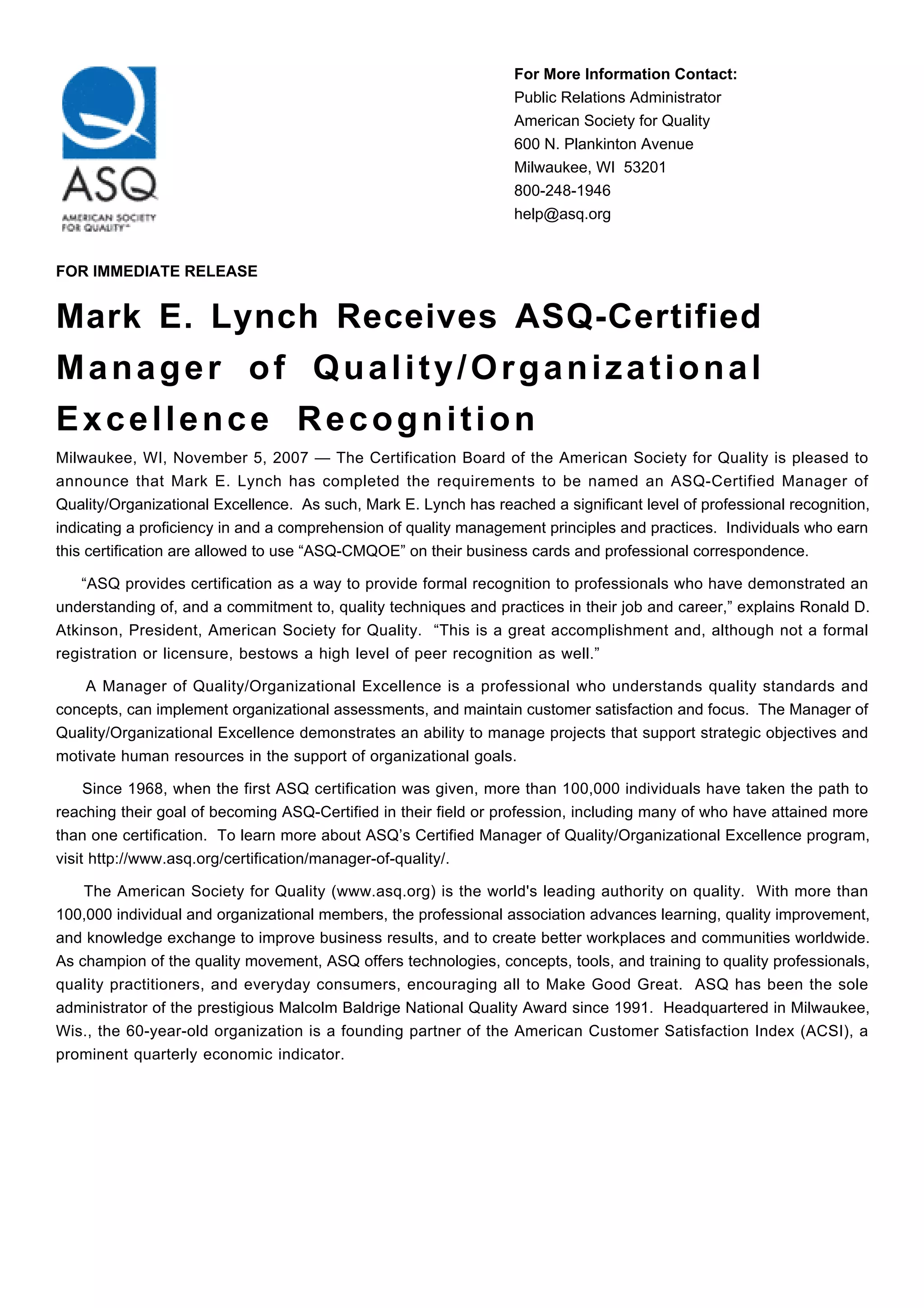 CQM/OE Certification | PDF