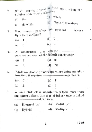 C++ Old Question Paper for Reference (Bharathiyar University) | PDF