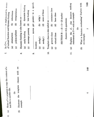 C++ Old Question Paper for Reference (Bharathiyar University) | PDF