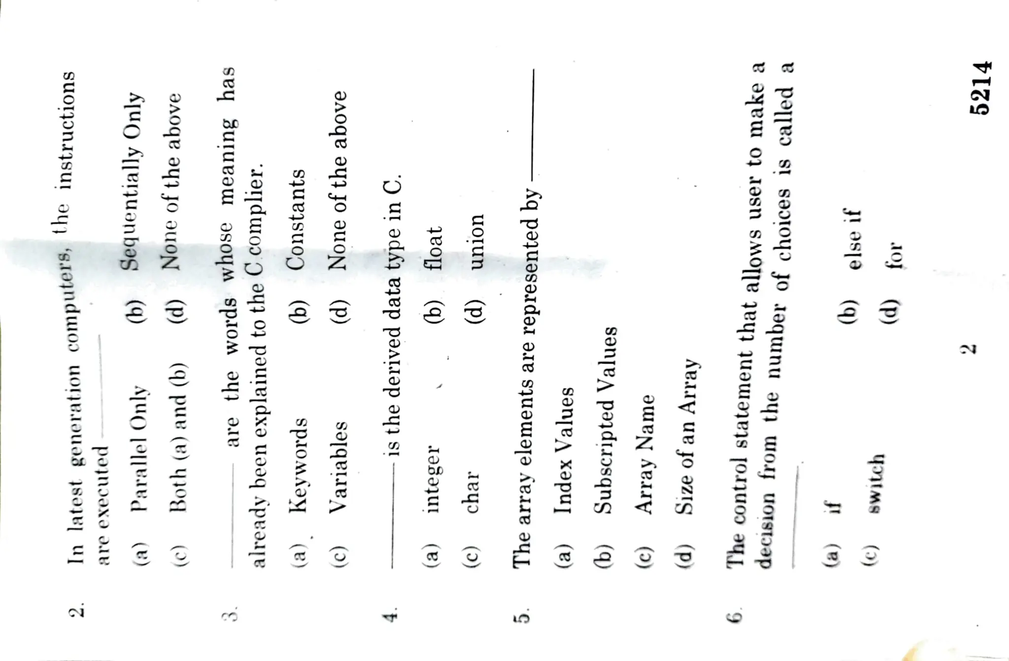 C Old Question Paper for Reference (Bharathiyar University) | PDF