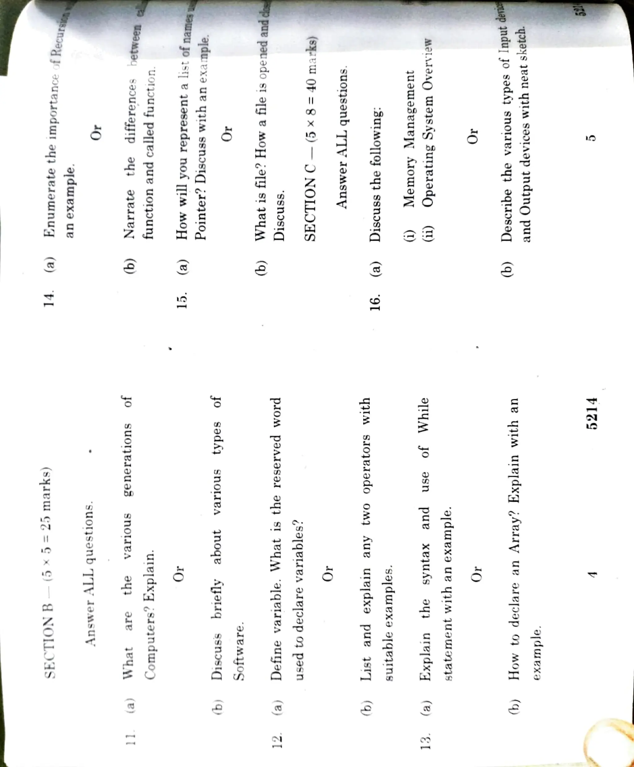 C Old Question Paper for Reference (Bharathiyar University) | PDF