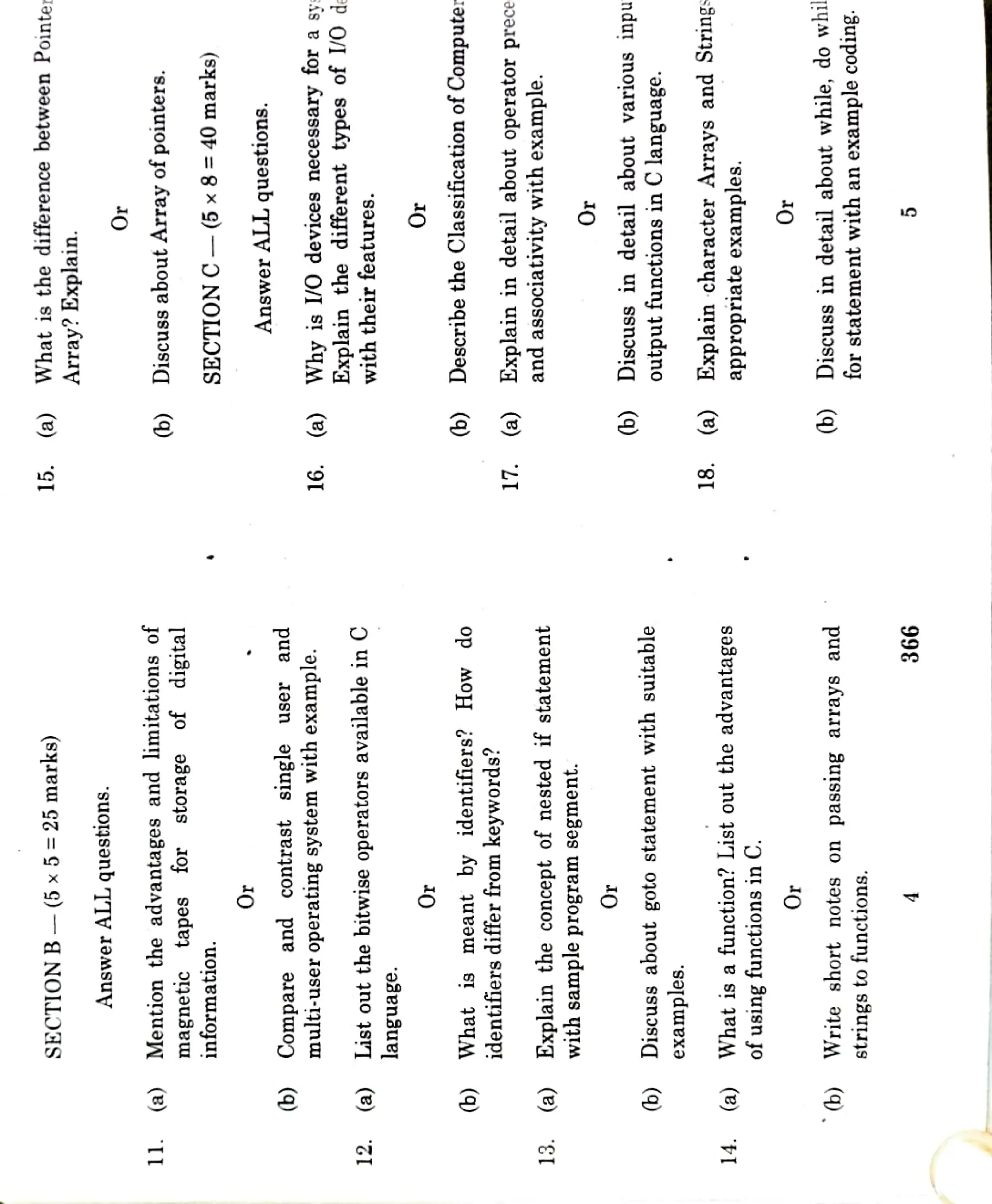 C Old Question Paper for Reference (Bharathiyar University) | PDF