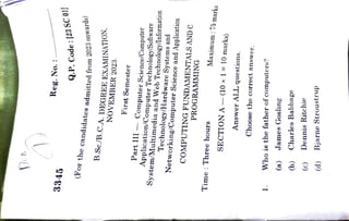 C Old Question Paper for Reference (Bharathiyar University) | PDF