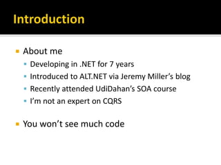 CQRS - Pittsburgh ALT.NET