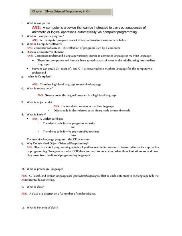 C++ question and answers | DOCX | Programming Languages | Computing
