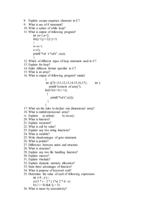 C question bank | DOCX | Programming Languages | Computing
