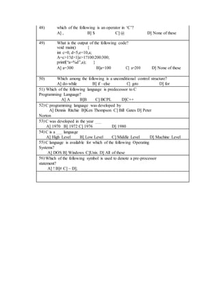 C question bank | DOCX | Programming Languages | Computing