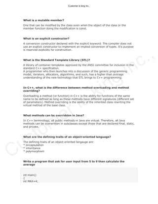 C++ questions And Answer | PDF