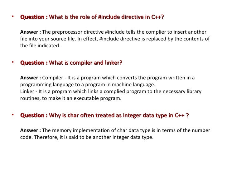 C++ questions and answers