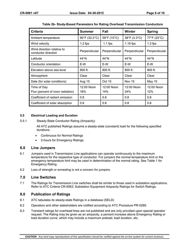 CRITERIA FOR OVERHEAD TRANSMISSION LINE AMPACITY RATINGS | PDF